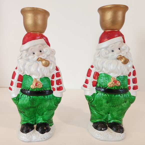 Holiday | Santa Candlestick Holders As Is For Decorative Use Only ...